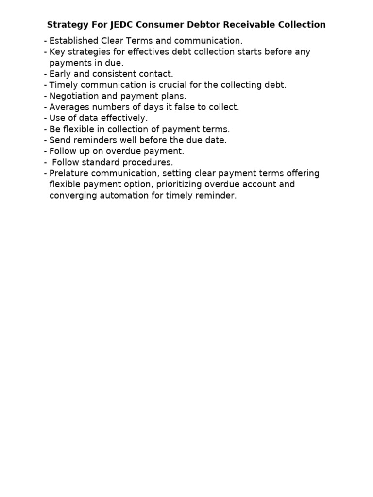 Strategy For JEDC Consumer Debtor Receivable Collection | PDF