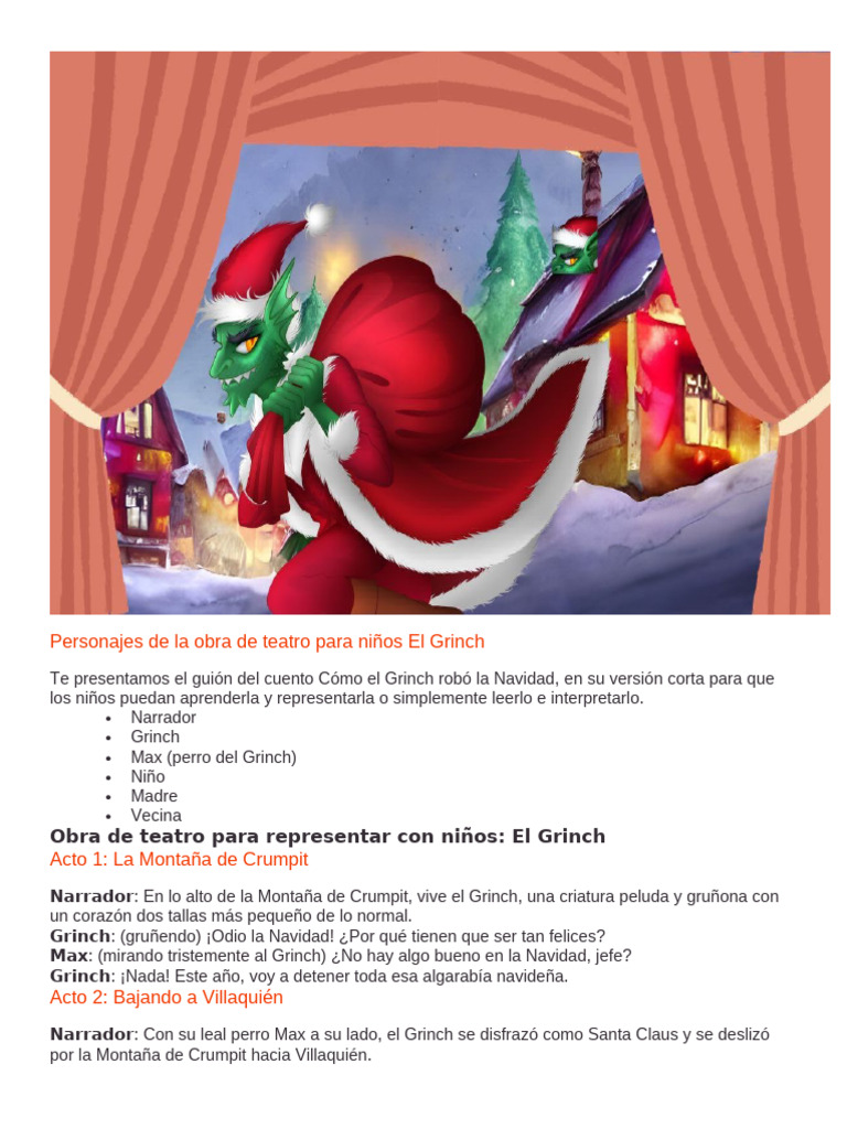Obra de Teatro El Grinch Robo La Navidad | PDF | Navidad