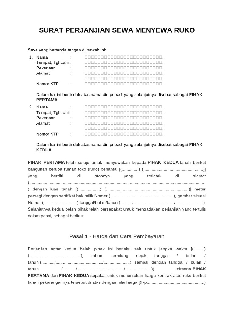 Contoh Surat Perjanjian Sewa Menyewa Ruko | PDF