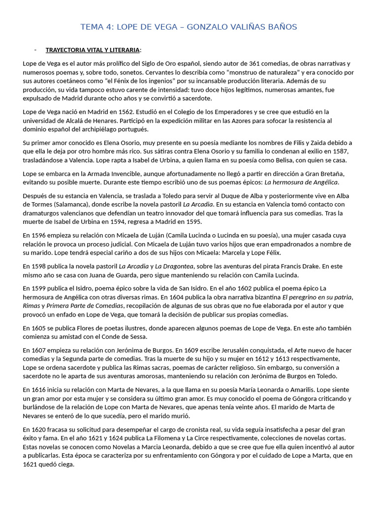 Tema 4 - Lope de Vega | PDF | Poesía