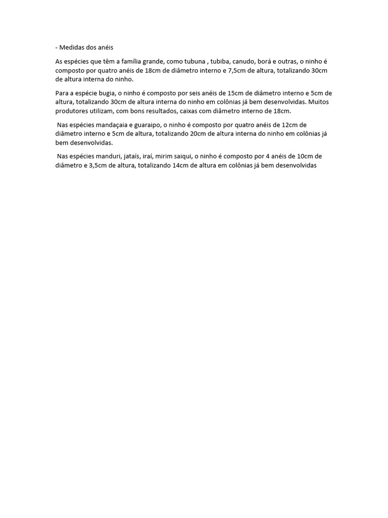 Medidas para Caixas de Abelhas Sem Ferao | PDF