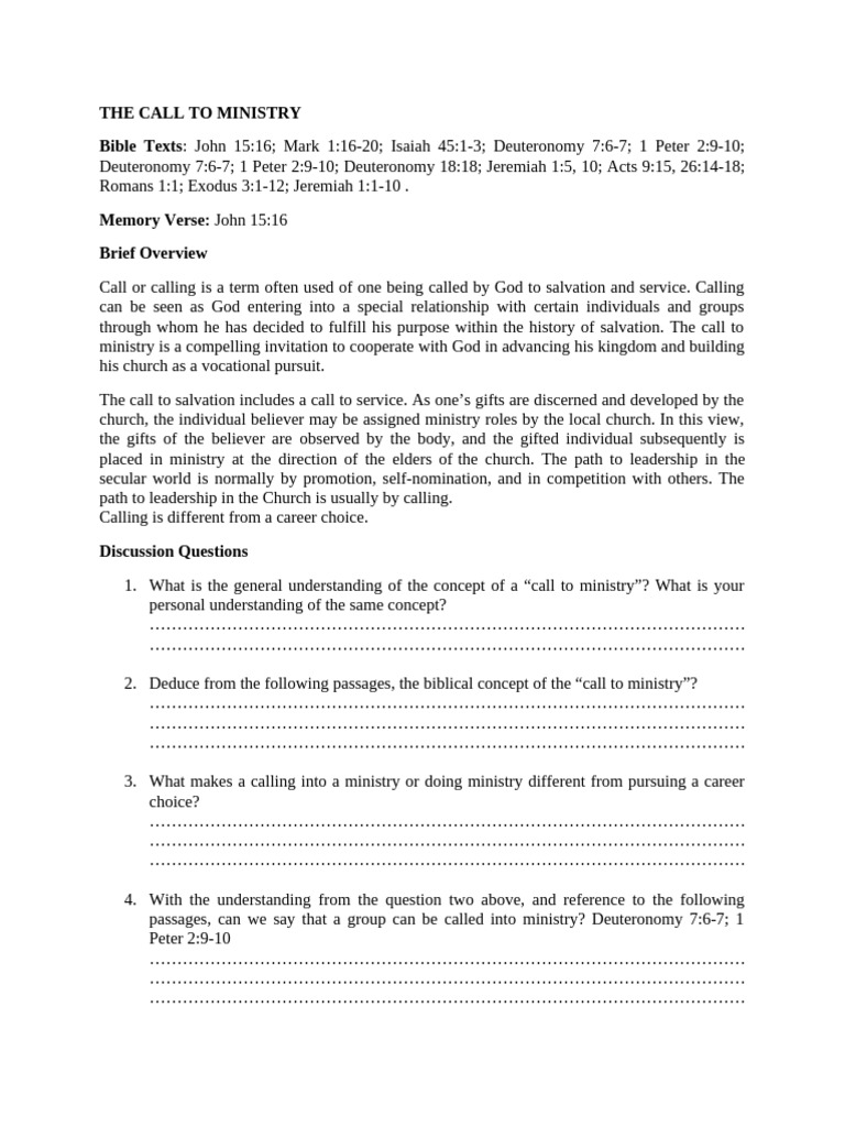 Call to ministry 2 | PDF | Book Of Deuteronomy | Old Testament Books