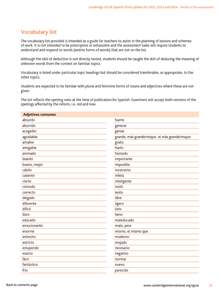 Spanish Igcse Vocab List | PDF