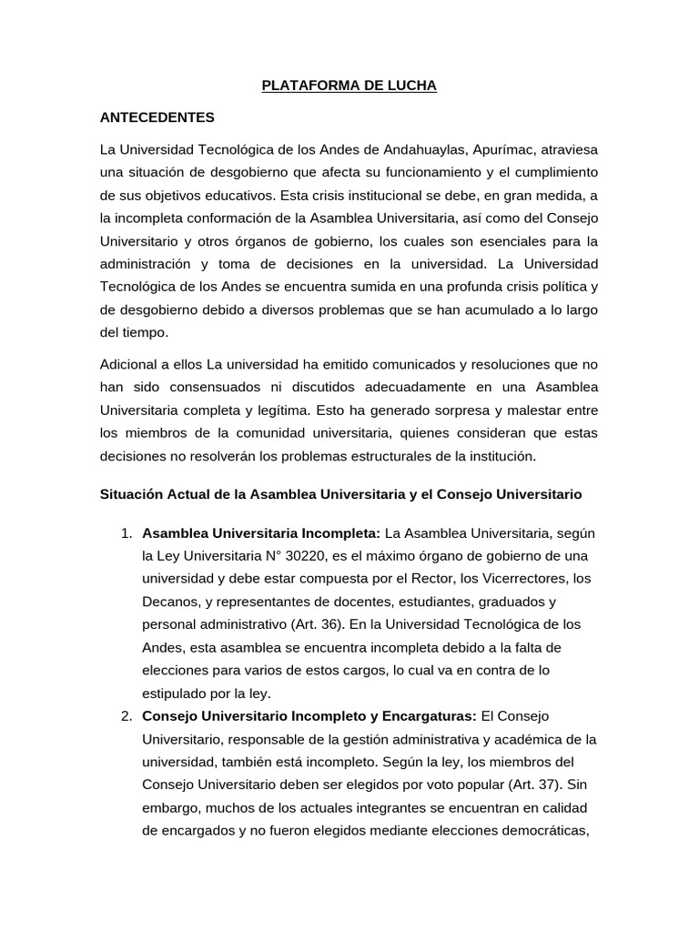 Pliego Petitorio Utea - Docx Borrador Final 3 | PDF | Laboratorios | Elecciones