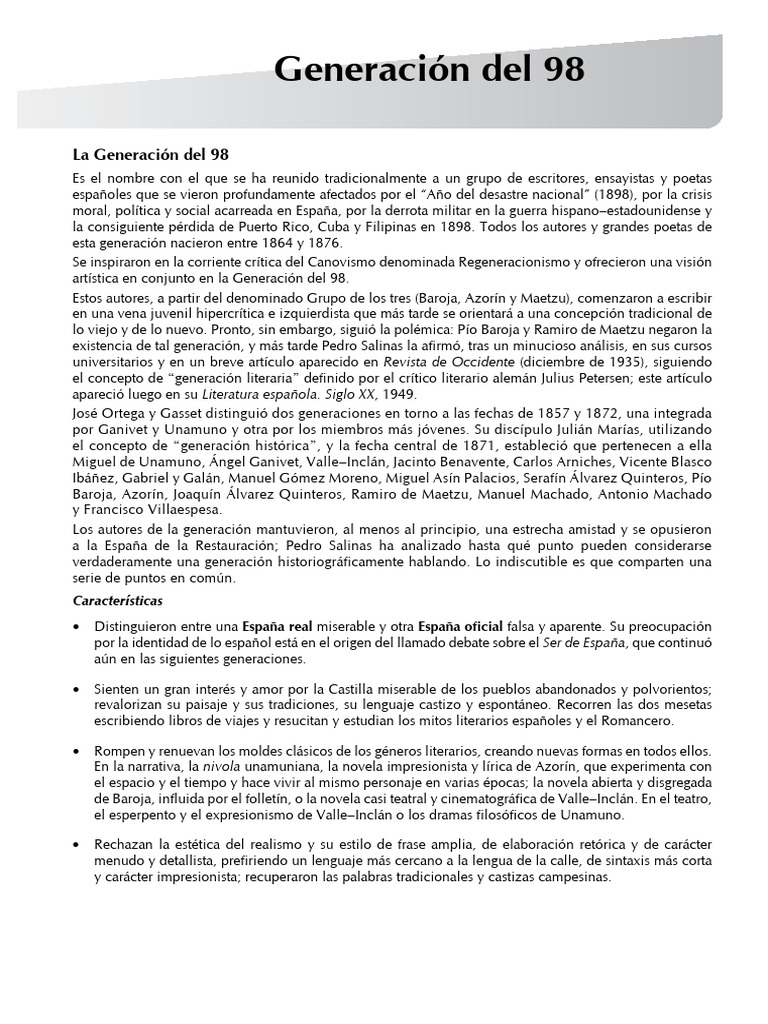 5to - Generación Del 98 | PDF | España | Literatura española