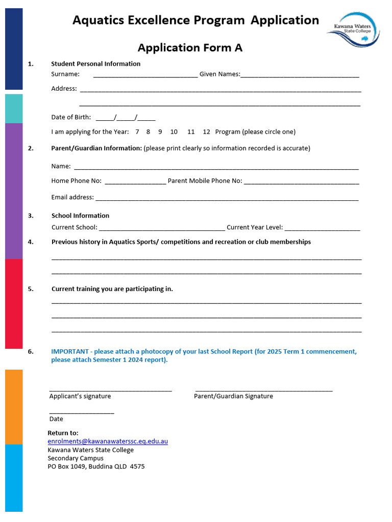 Aquatics Excellence Program Application 2025 | PDF