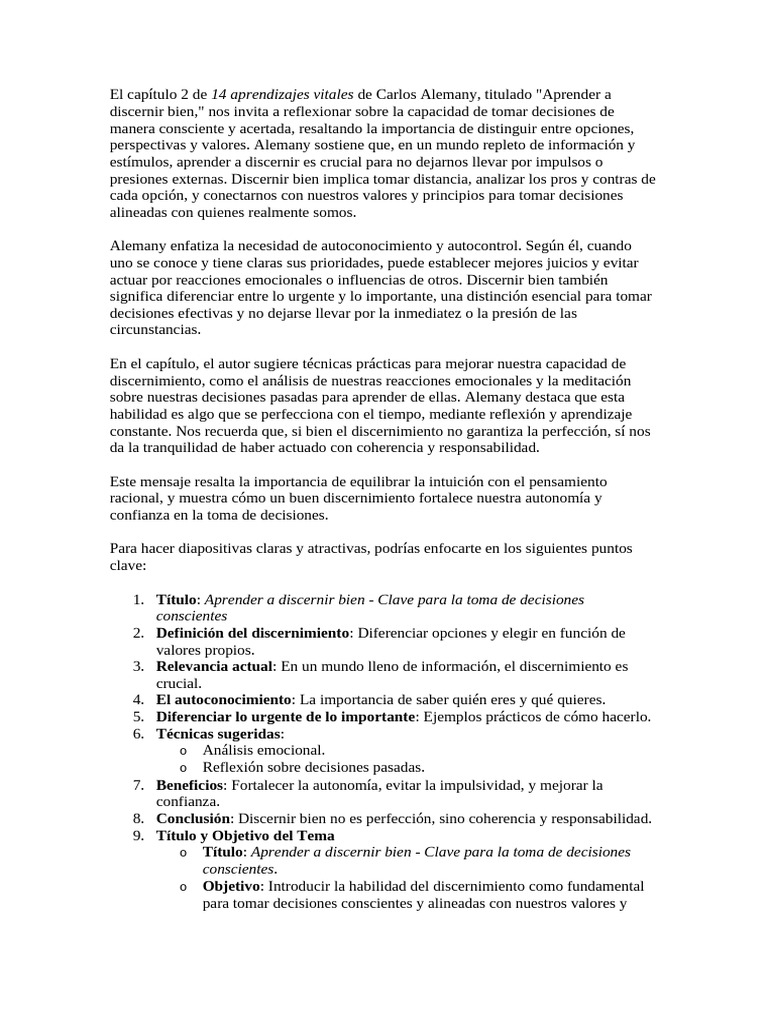 El Capítulo 2 de 14 Aprendizajes Vitales de Carlos Alemany | PDF ...