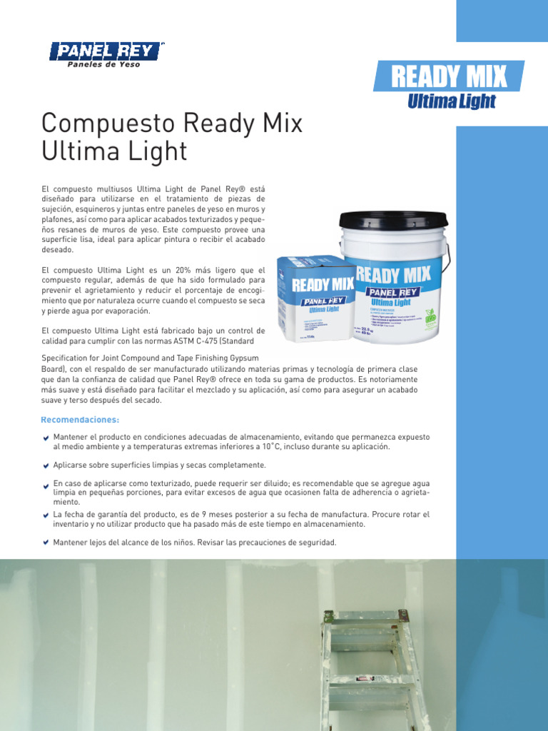 TDS Compuesto ReadyMix UltimaLight | PDF | Agua | Materiales