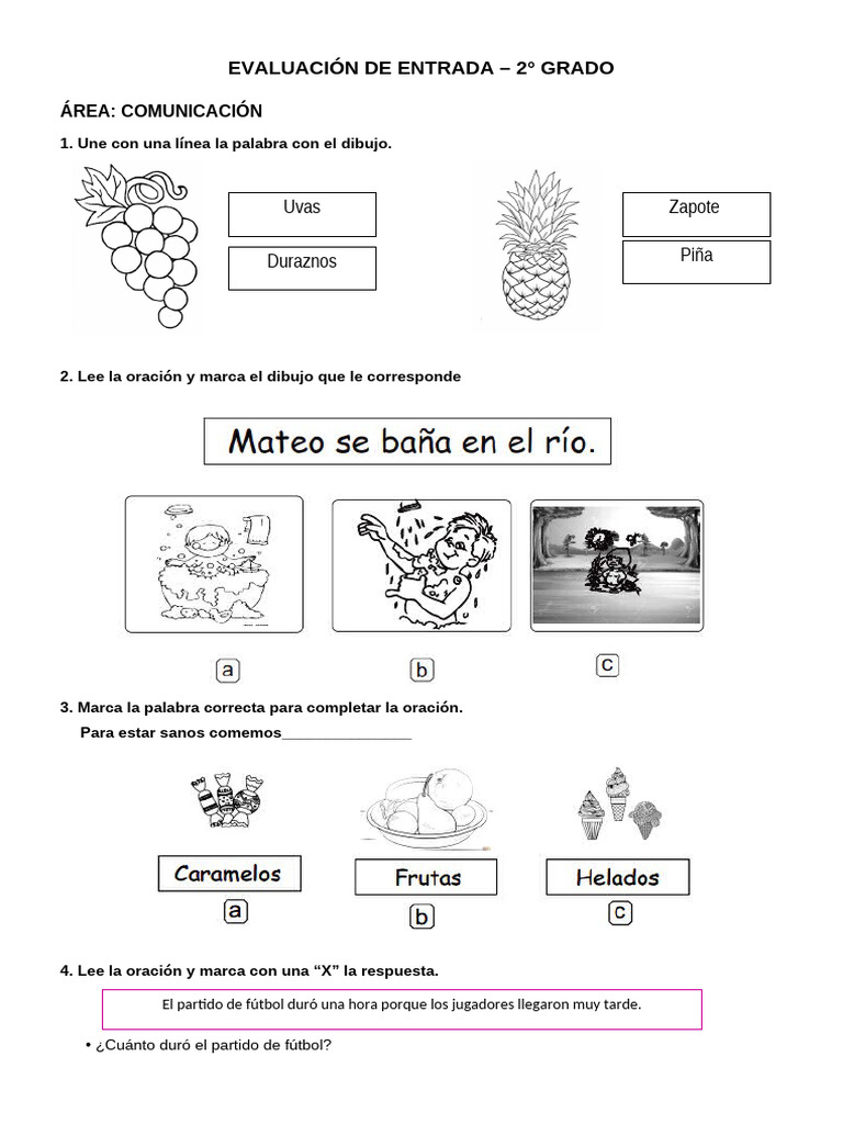 Evaluación de Comunicación y Matemáticas 2° Grado | PDF