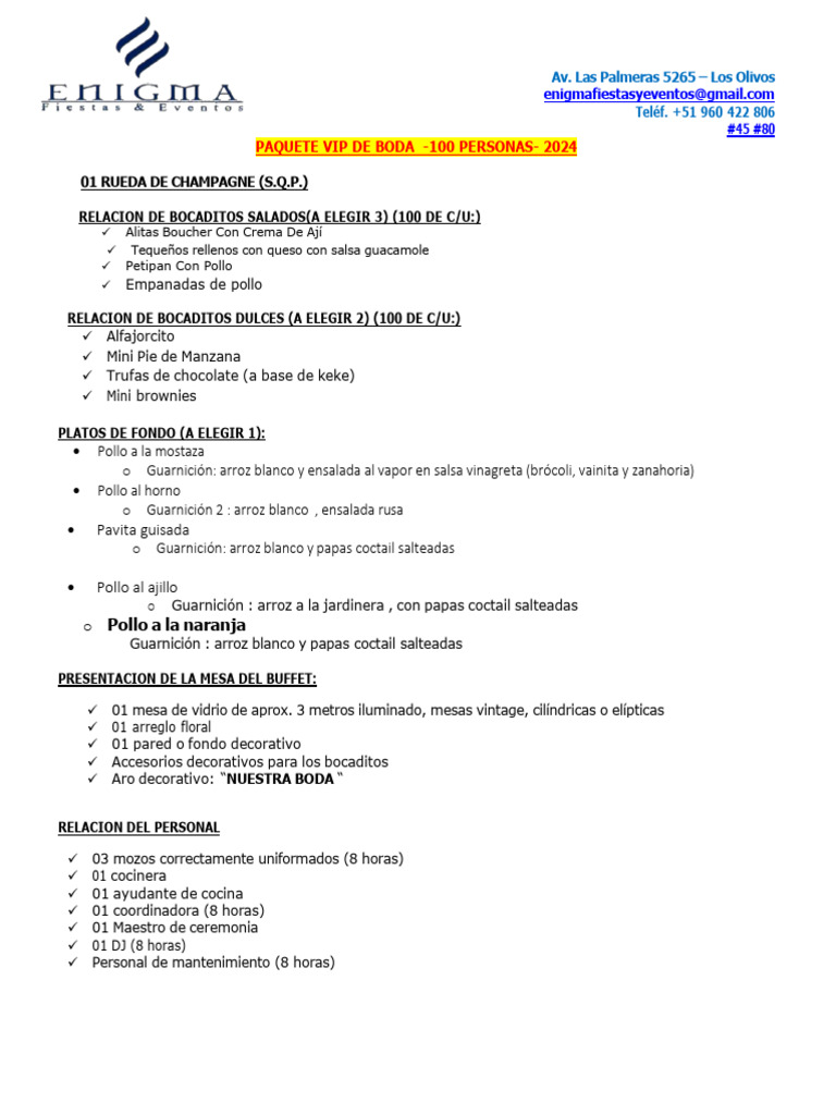 Vip Boda 100P 2024 | PDF | Cocina | Alimentos