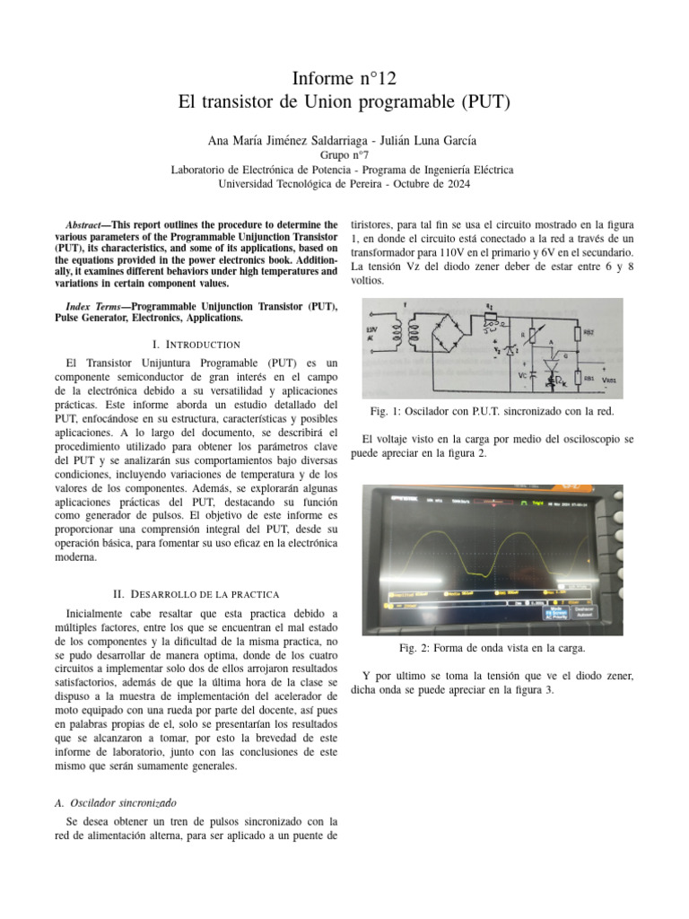 Informe 12 Lab de Electrónica de Potencia | PDF | Electrónica | Transistor
