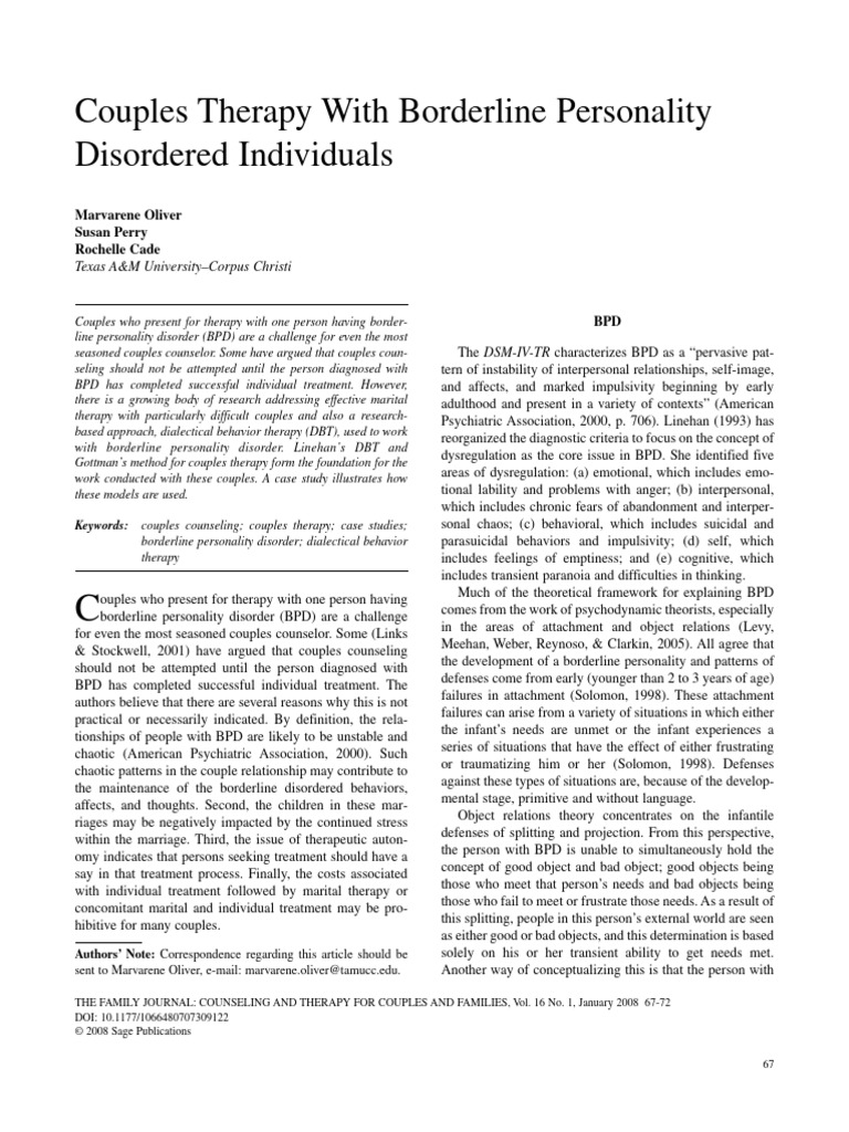 Couples Therapy for BPD: DBT & Gottman Approach | PDF | Borderline ...