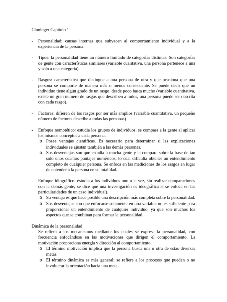 Cloninger Capítulo 1 | PDF | Comportamiento | Motivacional