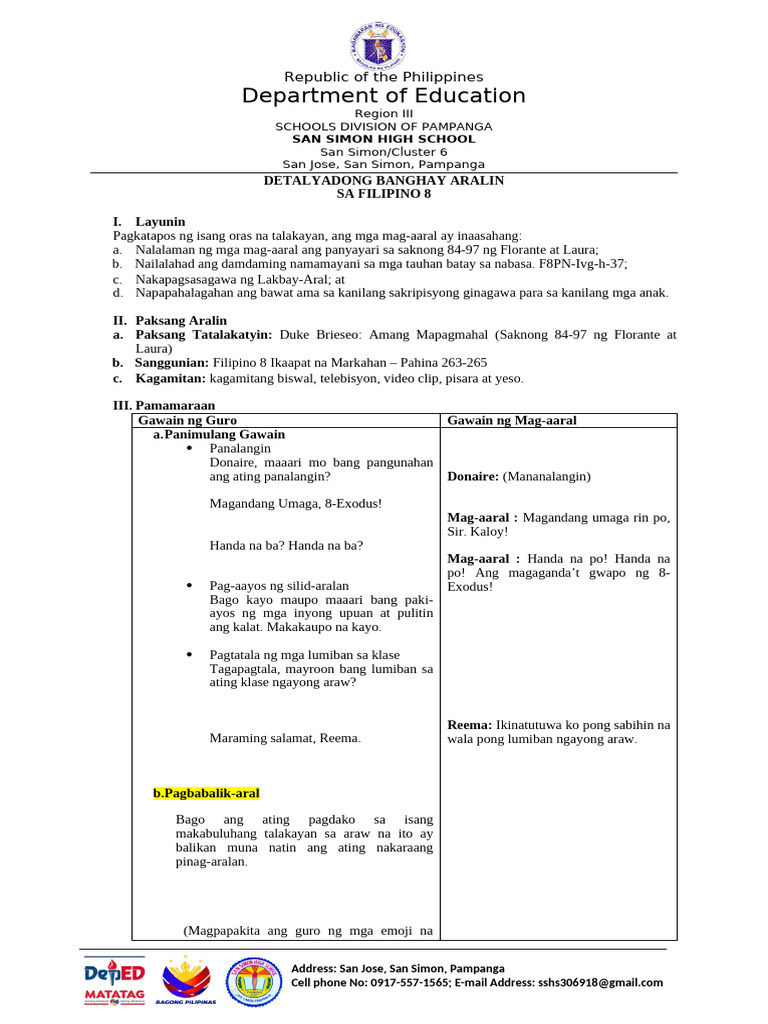 Filipino Lesson Plan, Duke Briseo | PDF