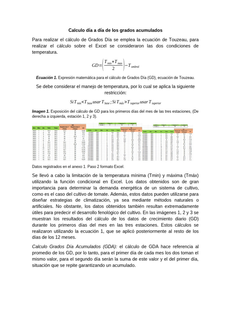 Cálculo de Grados Día en Excel | PDF | Ecuaciones | Microsoft Excel