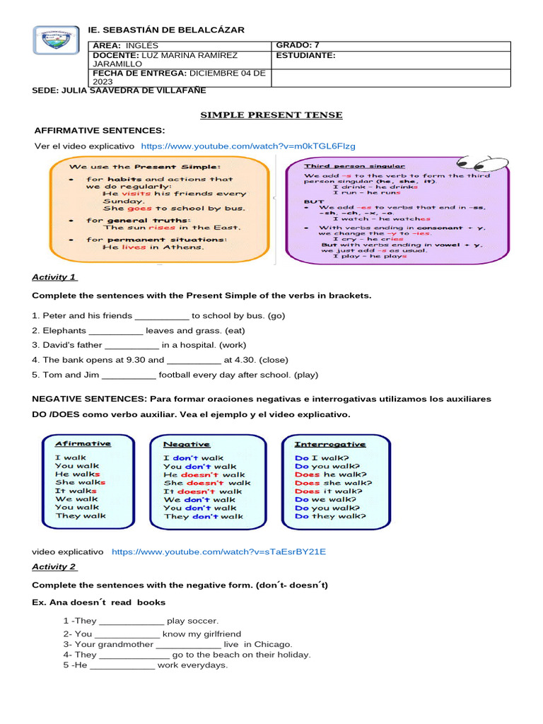 Workshop 7 Simple Present 2024 | PDF | Languages | Foreign Language Studies