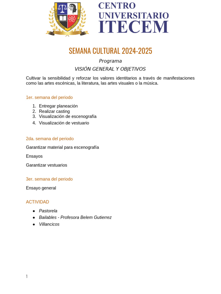 Programa Semana Cultural 2024-2025 | PDF