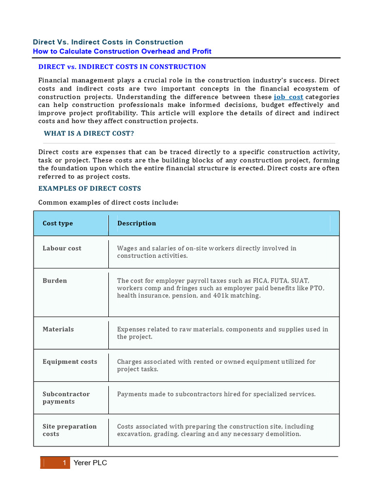 Direct Vs Indirect Costs in Construction | PDF | Expense | Cost