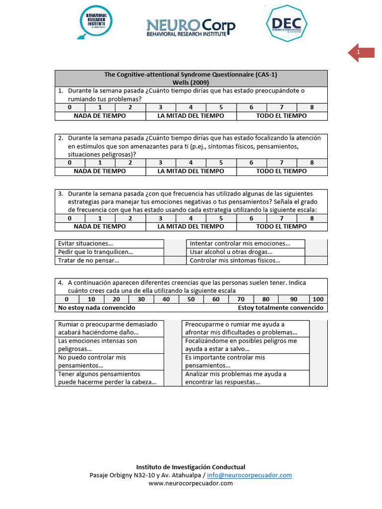 The Cognitive-Attentional Syndrome Questionnaire | PDF | Las emociones | Sicología