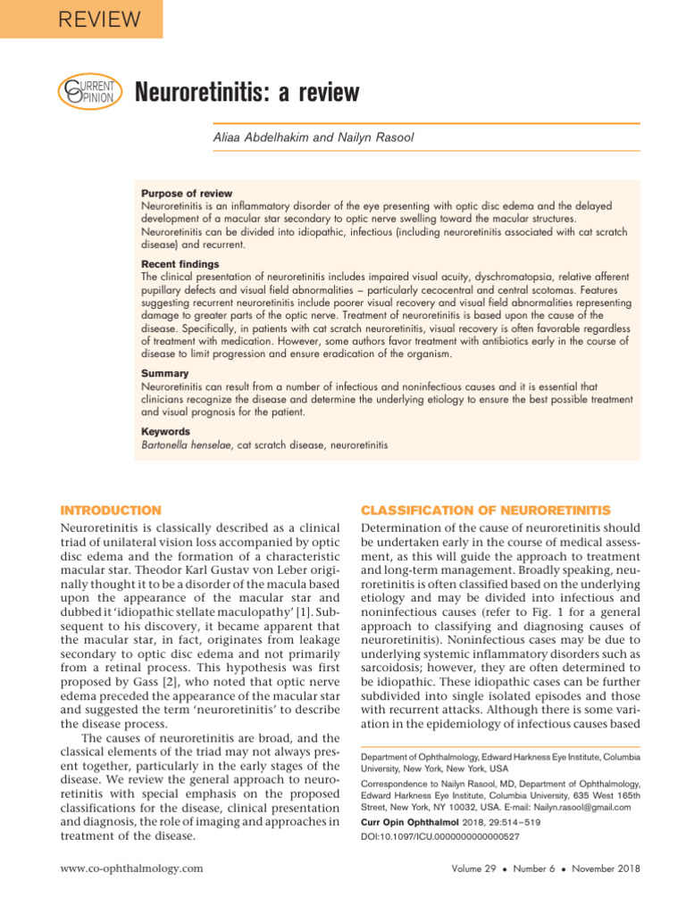 Neuroretinitis. a review | PDF | Retina | Causes Of Death