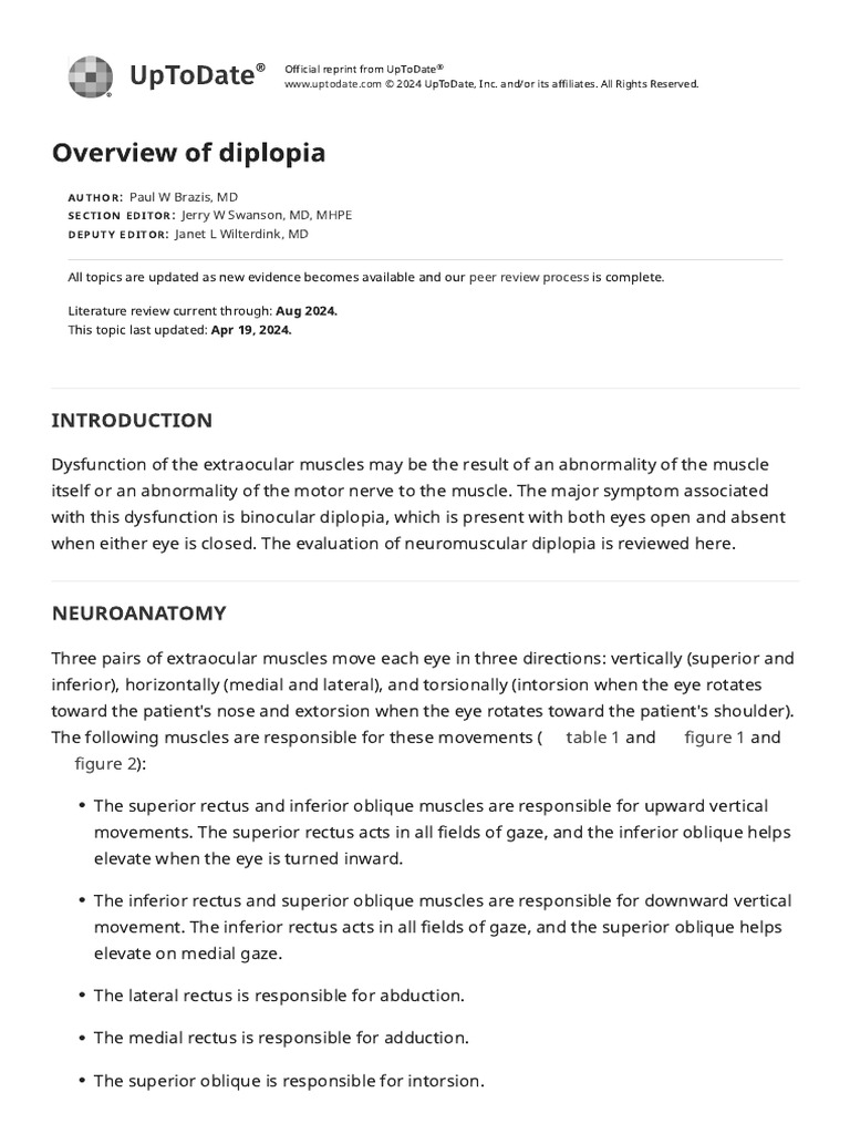 Overview of Diplopia - UpToDate | PDF