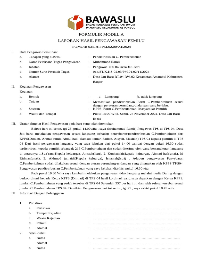 FORM A C. Pemberitahuan Ramli TPS 04 | PDF