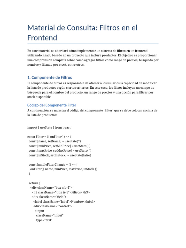 Filtros en Frontend con React | PDF | Tecnologías de la información ...