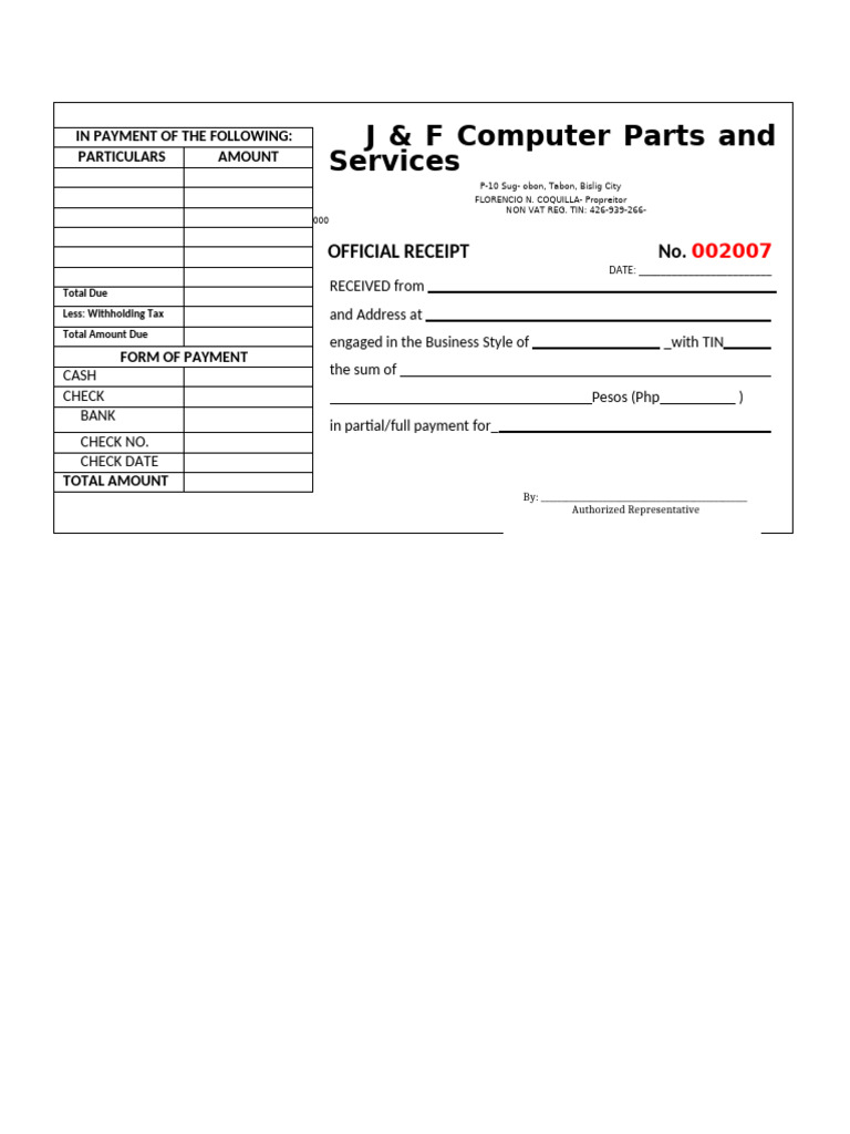 Official Receipt for Computer Services | PDF