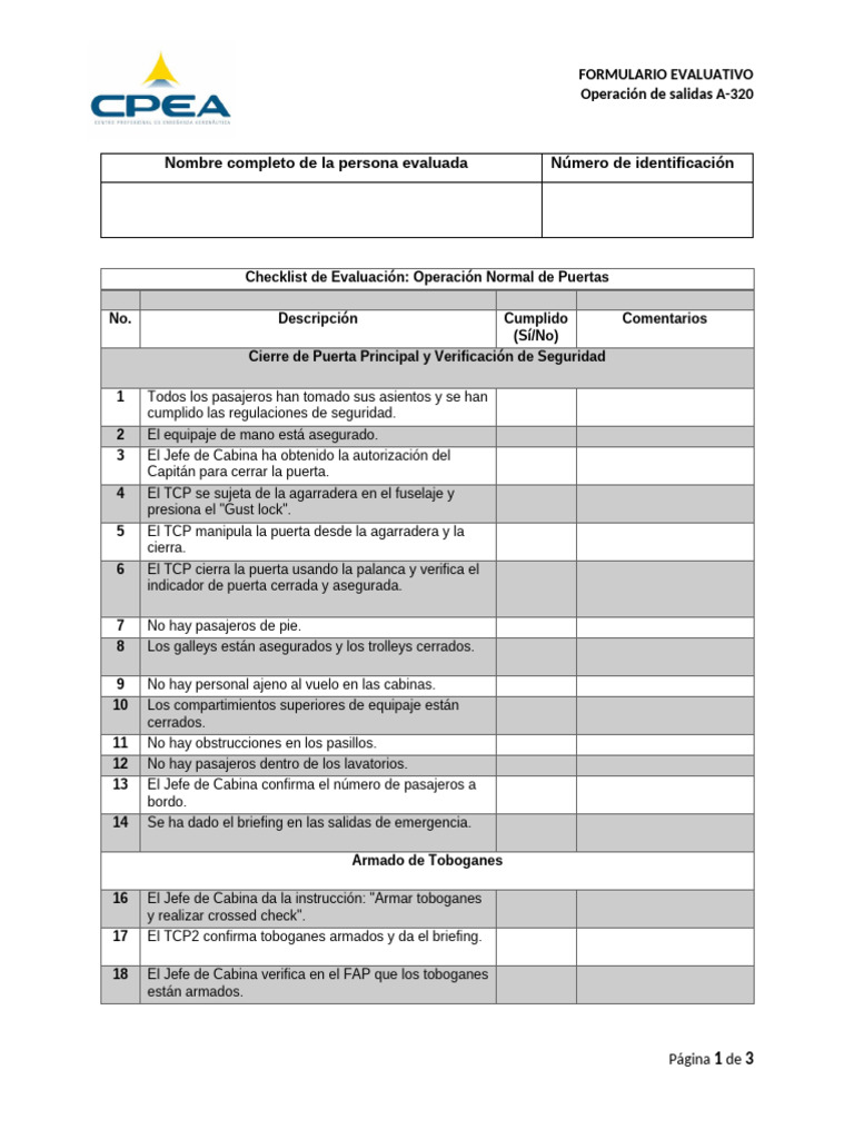 Formulario Operación de Puertas y Ventanas | PDF | Aviación | Aeronave