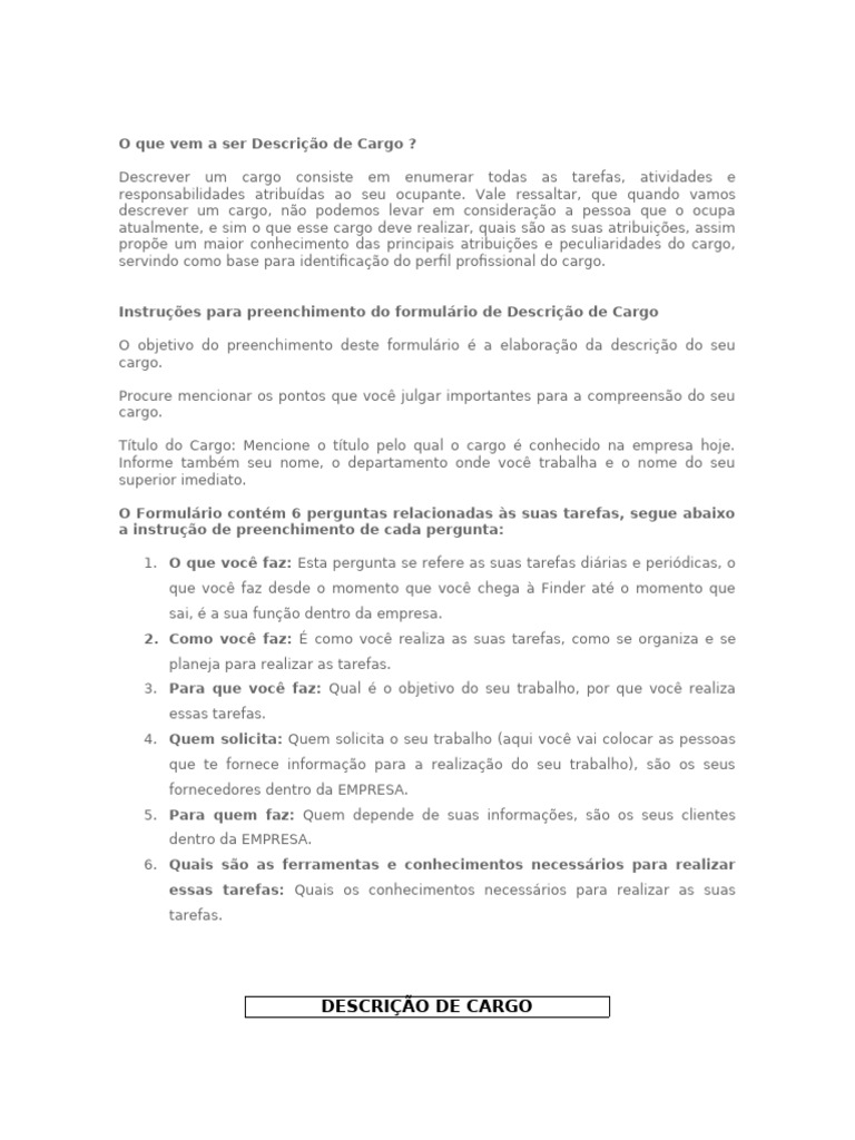 Modelo de Formulario para Descricao | PDF