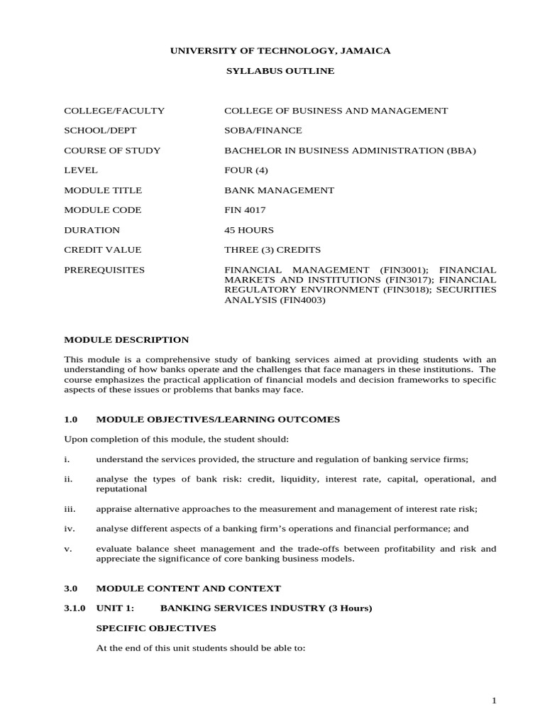 Bank Management Syllabus - BBA Program | PDF | Bond Duration | Banks