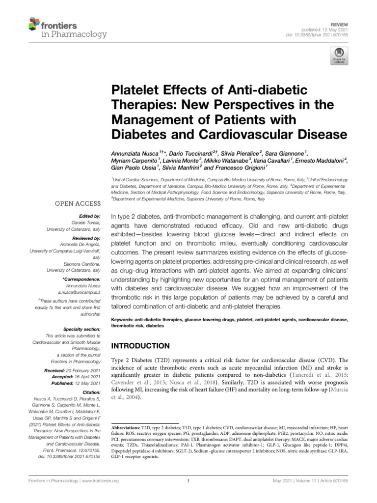 Platelet Effects of Anti Diabetic Therapies | PDF | Aspirin | Diabetes