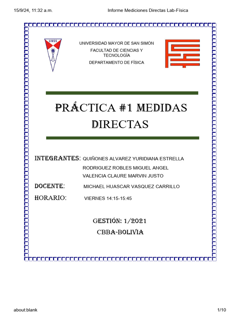 Informe de Mediciones Directas Física | PDF | Desviación Estándar ...