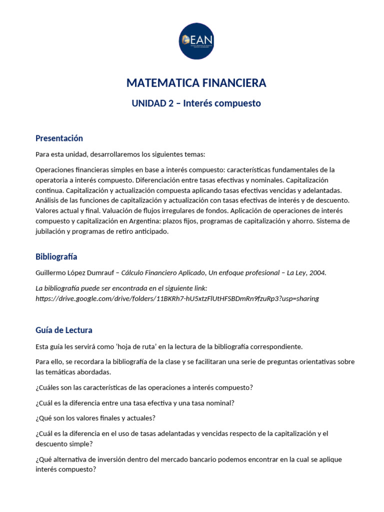 Presentación y Guía de Lectura - Unidad 2 | PDF