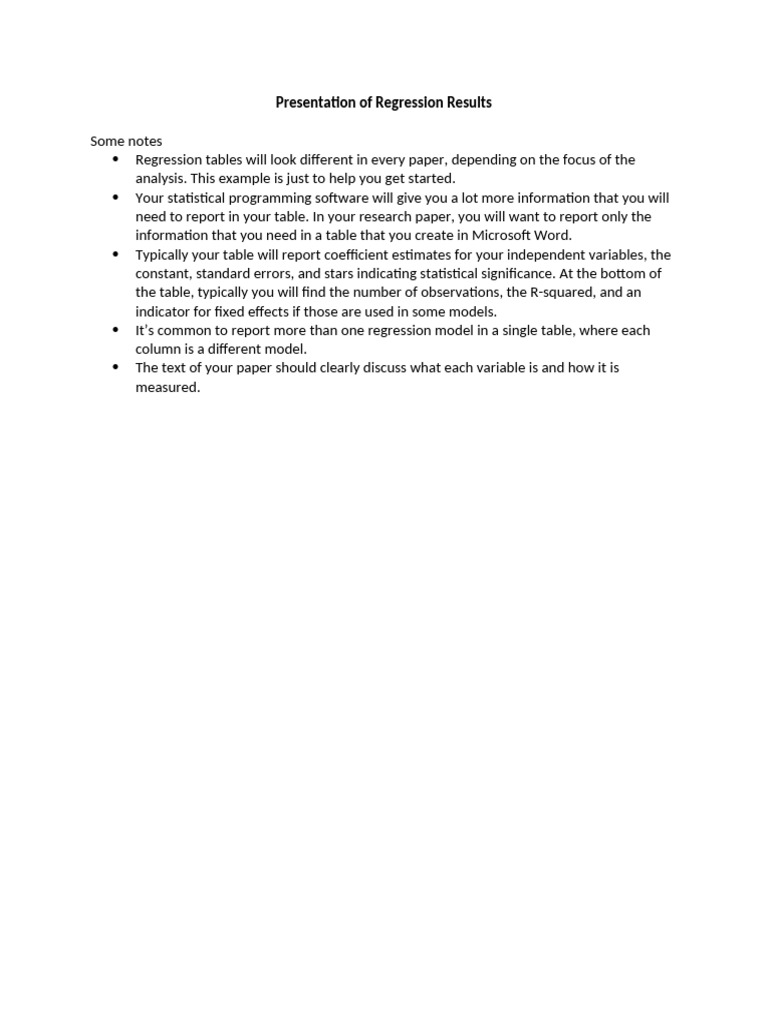 Presentation of Regression Results | PDF | Linear Regression | Coefficient Of Determination