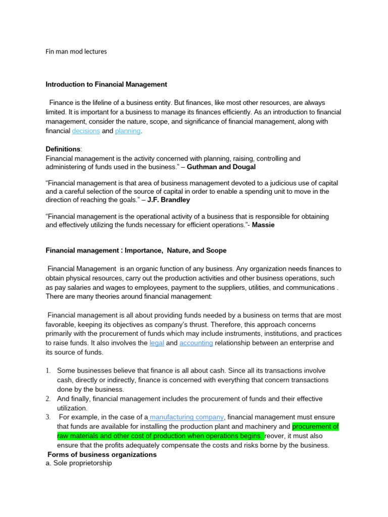 Fin Man Mod Lectures | PDF | Balance Sheet | Equity (Finance)