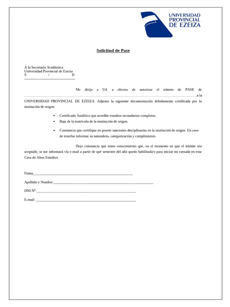 Formulario Solicitud de Pase | PDF