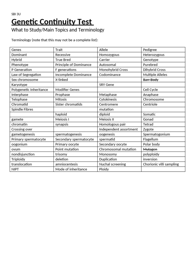 Genetics Test Review | PDF | Meiosis | Dominance (Genetics)