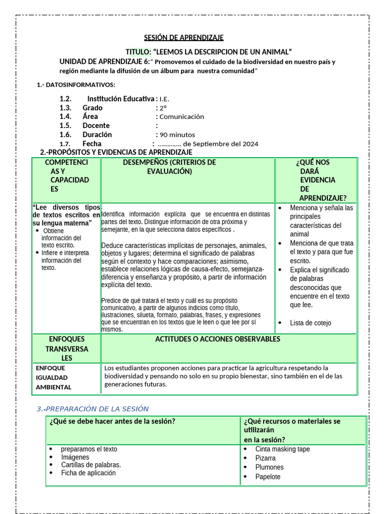 Com Leemos La Descripcion de Un Animal | PDF | Aprendizaje
