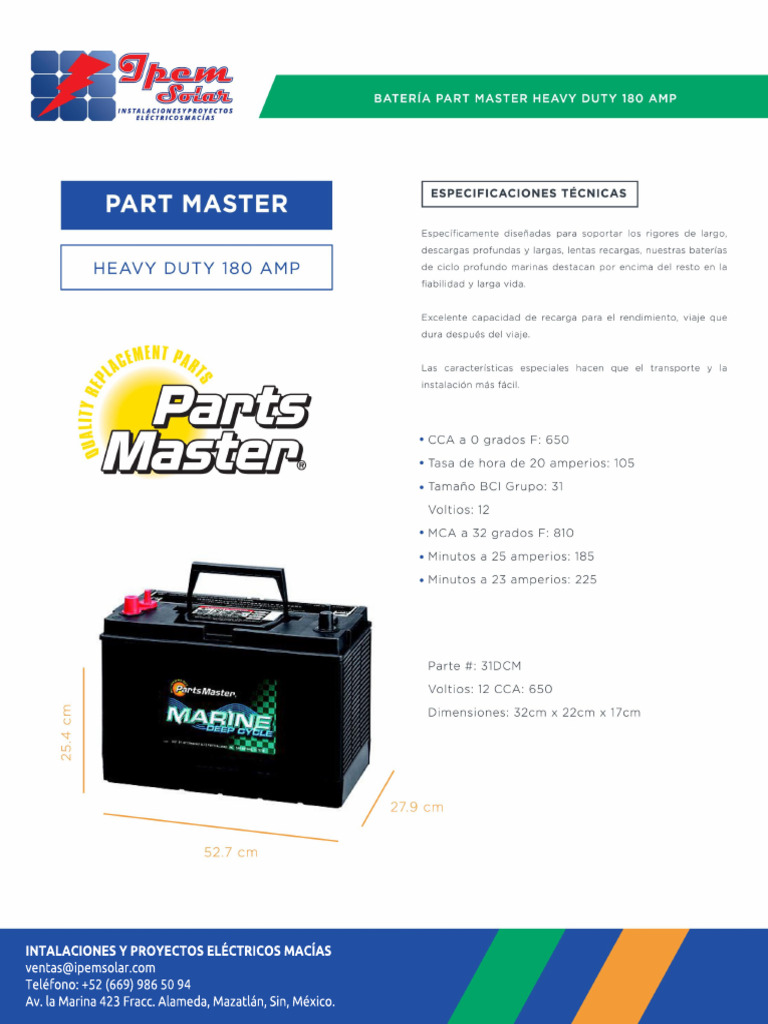 Bateria PartMaster 105 Amp | PDF