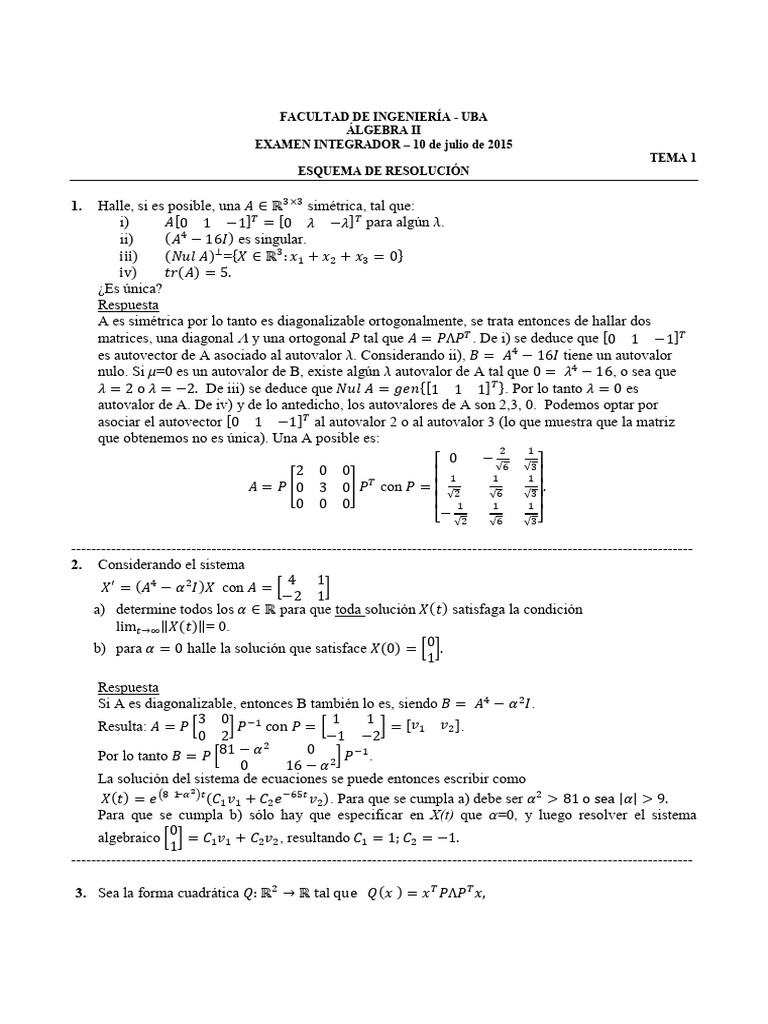 Álgebra II Integrador 10-07-15 | PDF | Valores propios y vectores ...