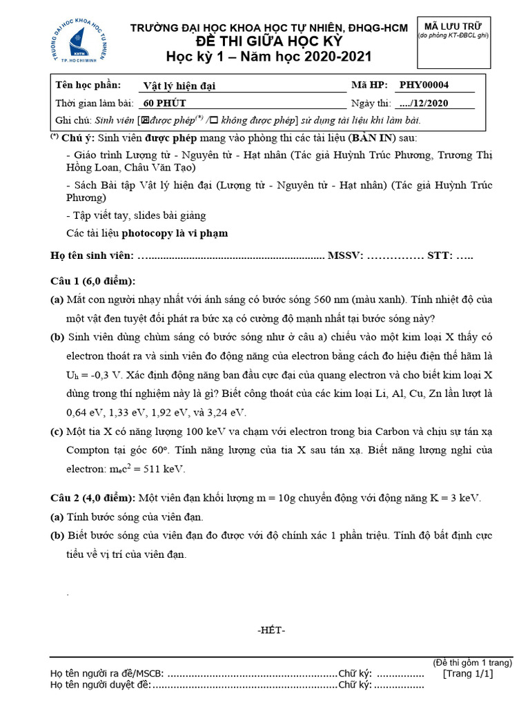 VLHĐ - ĐỀ THI GK - HK1 - 2020 - 2021 | PDF