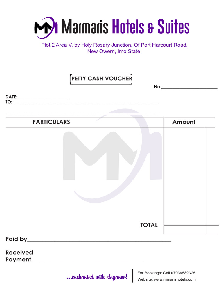 Hotel Petty Cash Receipt | PDF