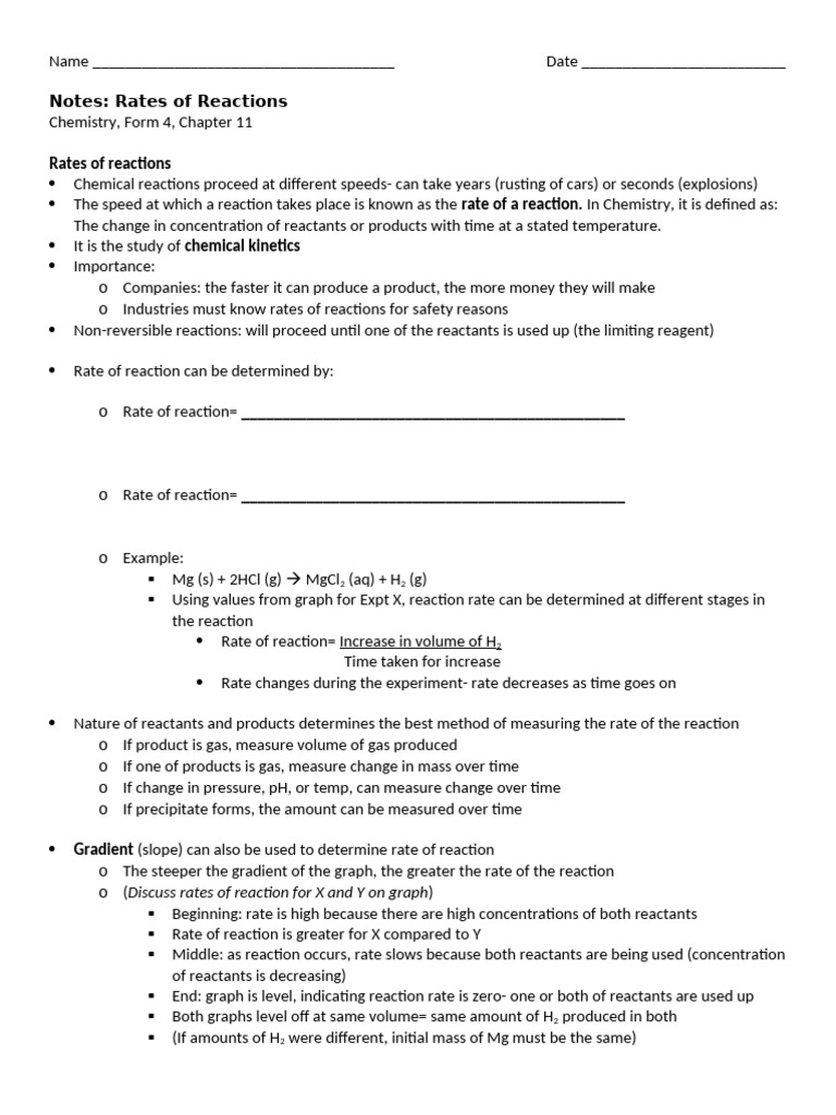 1 RatesofReaction (Notes) | PDF | Reaction Rate | Chemical Reactions