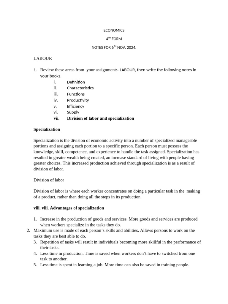 Economics-Notes 6TH Nov. 2024 | PDF | Capital (Economics) | Division Of ...