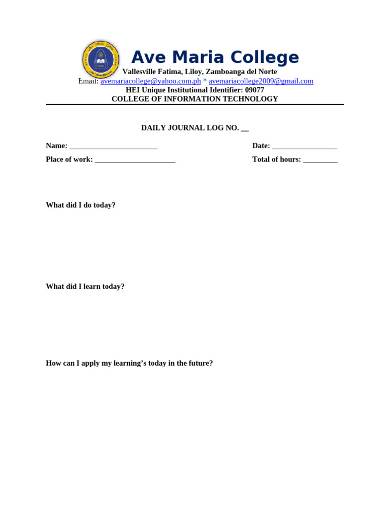 Daily Log Journal Template | PDF