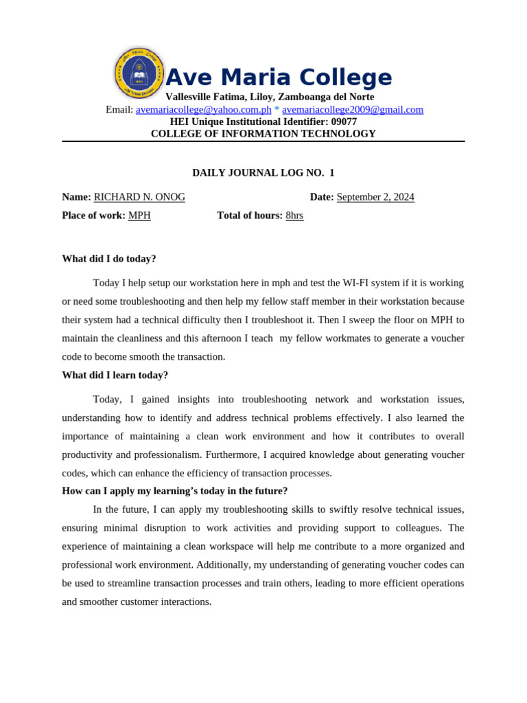 Daily Log Journal | PDF | Disciplines | Learning