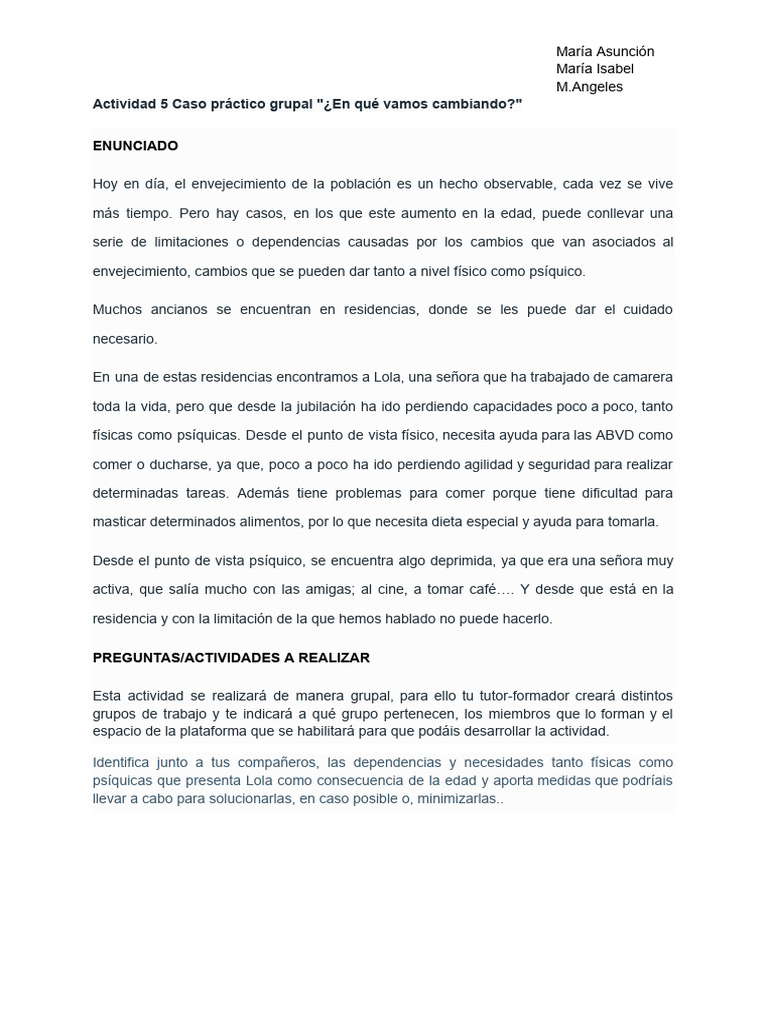 Actividad 5 Grupal ¿En Qué Vamos Cambiando | PDF | Vejez | Dieta