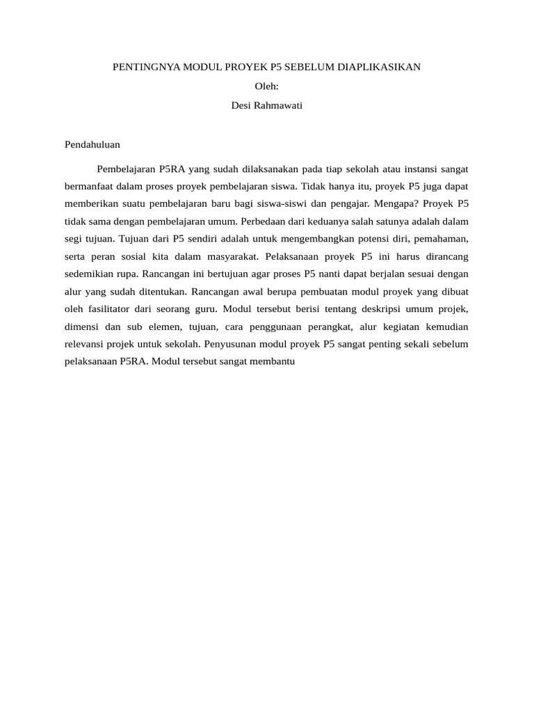 Pentingnya Modul Proyek P5 Sebelum Diaplikasikan | PDF