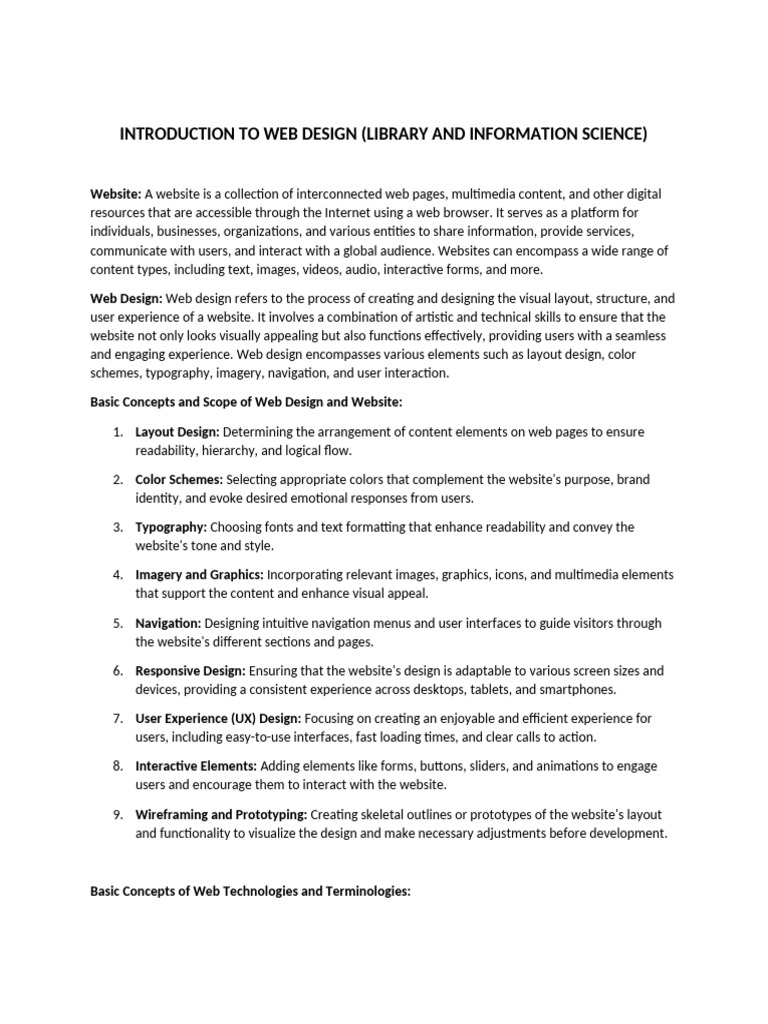 Web Design Basics & Technologies | PDF | World Wide Web | Internet & Web
